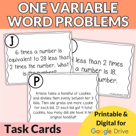One Variable Word Problems Notes And Worksheets Lindsay Bowden