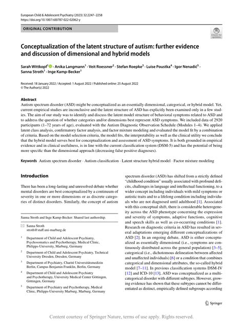 pdf conceptualization of the latent structure of autism further