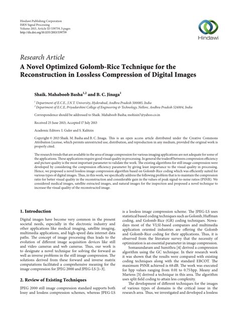 Pdf A Novel Optimized Golomb Rice Technique For The Reconstruction In