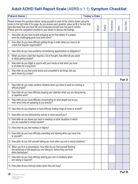 Free Printable Adhd Screening Test Quick Self Check Printables For Everyone