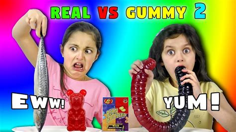 Real Food Vs Gummy Food Challenge 2 Giant Gummy Worm V Super Gross