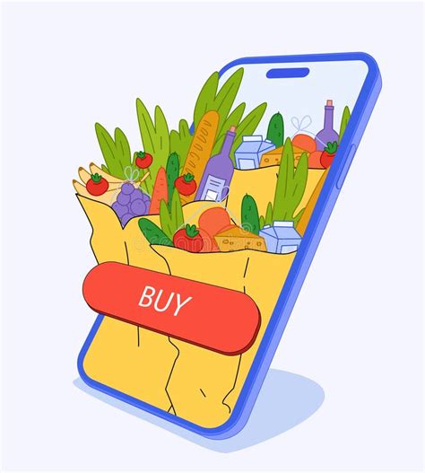 Online Grocery Shopping App Concept Flat Vector Illustration Stock Illustration Illustration