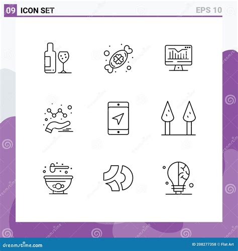 Group Of 9 Outlines Signs And Symbols For Map Mobile Computer Graph