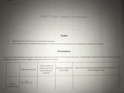 Solved Unit Lab Lewis Structures Tasks Determine The Chegg Com