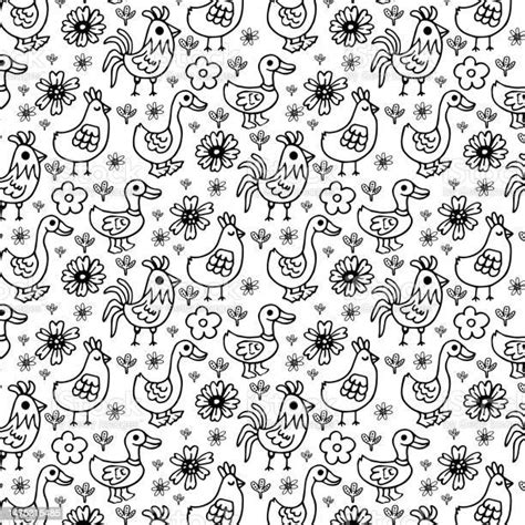 치킨 완벽 한 패턴 농장 새 봄 배경입니다 병아리 암탉과 만화 수탉 부활절 템플릿 재미 있는 요즘 벡터 패브릭 인쇄 가금류에 대한 스톡 벡터 아트 및 기타 이미지 Istock