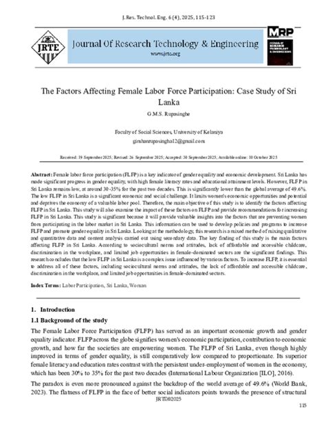 Pdf The Factors Affecting Female Labor Force Participation Case