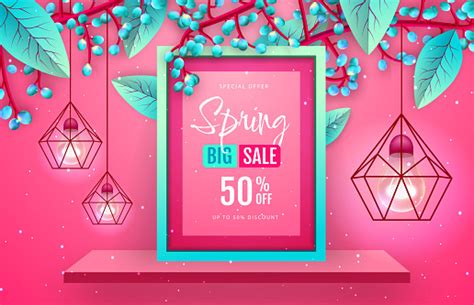 봄 큰 판매 타이포그래피 포스터 꽃 가지와 현대 전기 램프 자연 개념입니다 벡터 그림 Publicity Event에 대한 스톡 벡터 아트 및 기타 이미지