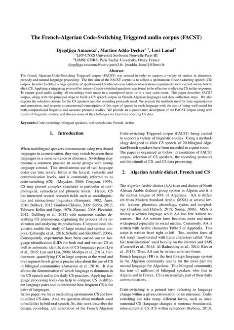 Pdf The French Algerian Code Switching Triggered Audio Corpus Facst