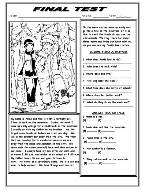 Simple Present Reading Comprehension Text Grammar Drills Reading