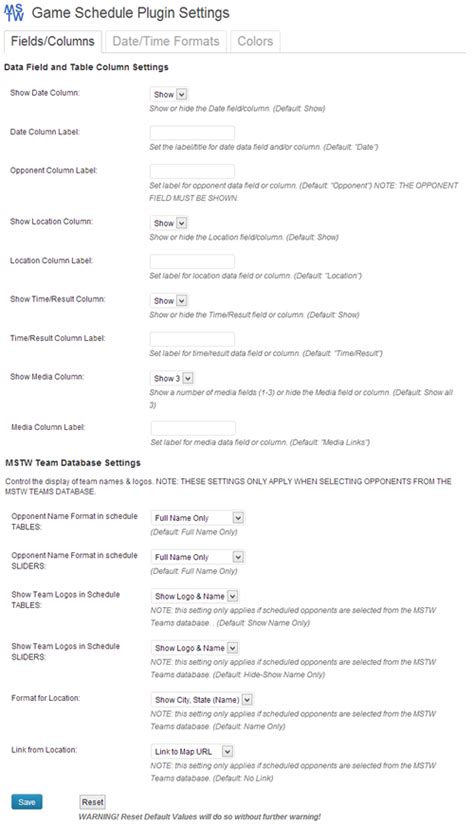 Display Settings Data Fields Columns Shoal Summit Solutions