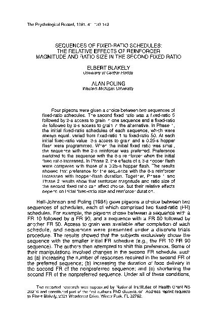 Pdf Sequences Of Fixed Ratio Schedules The Relative Effects Of