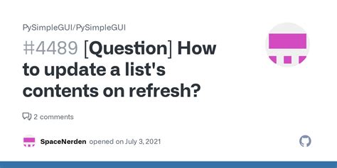 Question How To Update A Lists Contents On Refresh · Issue 4489 · Pysimpleguipysimplegui