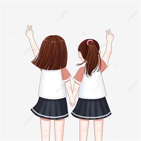 두 소녀의 뒷모습 졸업 일러스트 소녀 여학생 눈금 Png 일러스트 및 이미지 에 대한 무료 다운로드 Pngtree
