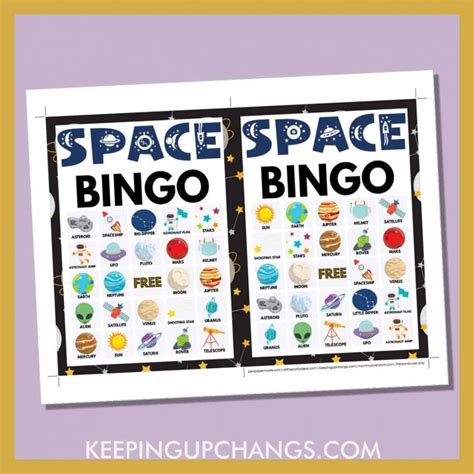 Space Bingo Pictures And Words 5x5 And 4x4 Grid Free Printables