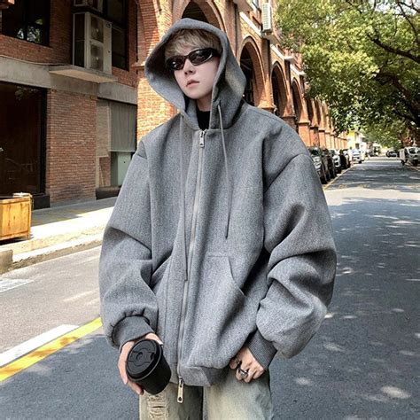 Oversized Zip Up Hoodie Dark Gray L Oversized Zip Up Hoodie Cool