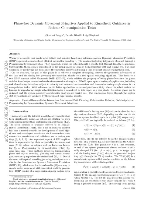 Pdf Phase Free Dynamic Movement Primitives Applied To Kinesthetic Guidance In Robotic Co