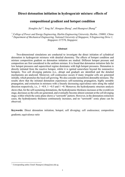 Pdf Direct Detonation Initiation In Hydrogenair Mixture Effects Of Compositional Gradient