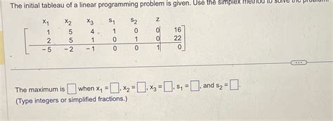The Initial Tableau Of A Linear Programming Problem