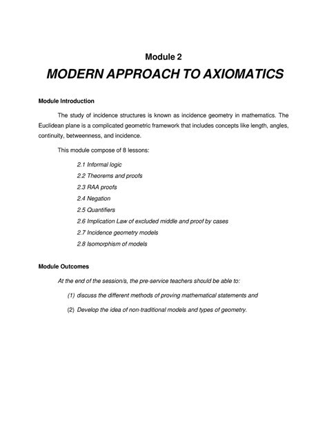 modern geometry module 2 module 2 modern approach to axiomatics