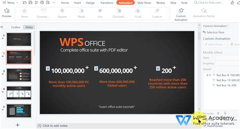 create an animating number counters in a slide show wps office academy