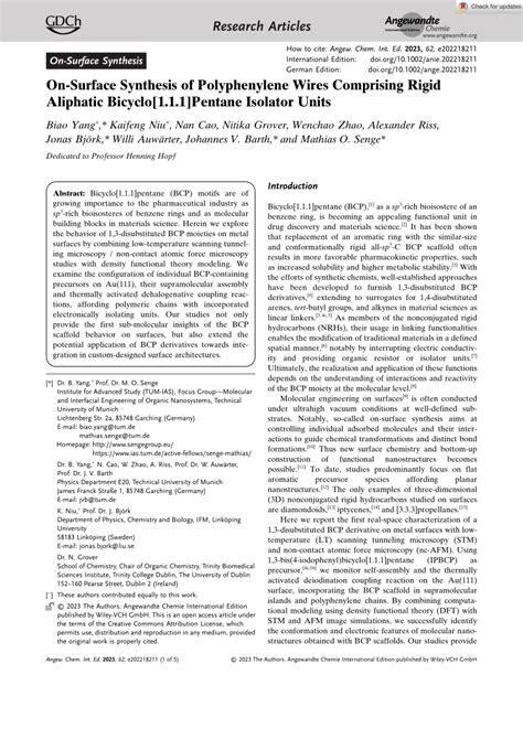 Pdf On Surface Synthesis Of Polyphenylene Wires Comprising Rigid Aliphatic Bicyclo[1 1 1
