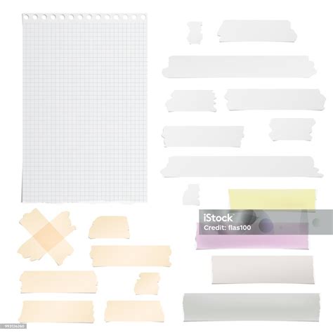 갈색과 흰색 접착제 스티커 찢어진 노트 흰색 바탕에 텍스트에 대 한 노트북 종이 테이프 스트립 덕트 마스킹 벡터 일러스트입니다 0명에 대한 스톡 벡터 아트 및 기타 이미지