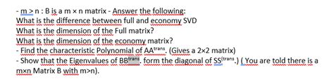 Solved Exercise 3 Svd Square Matrix Am×m And Non Square