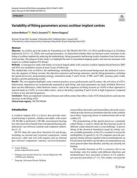 Variability Of Fitting Parameters Across Cochlear