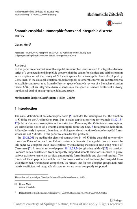 smooth cuspidal automorphic forms and integrable discrete series