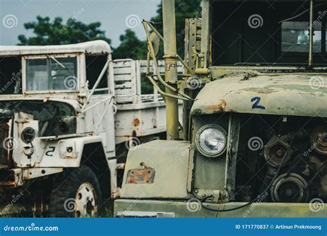 Old Wrecked White And Green Truck Abandoned Rusty Military Truck