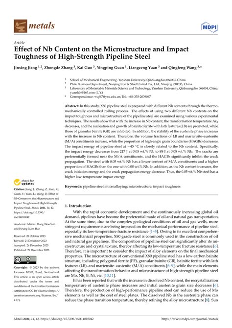 Pdf Effect Of Nb Content On The Microstructure And Impact Toughness Of High Strength Pipeline