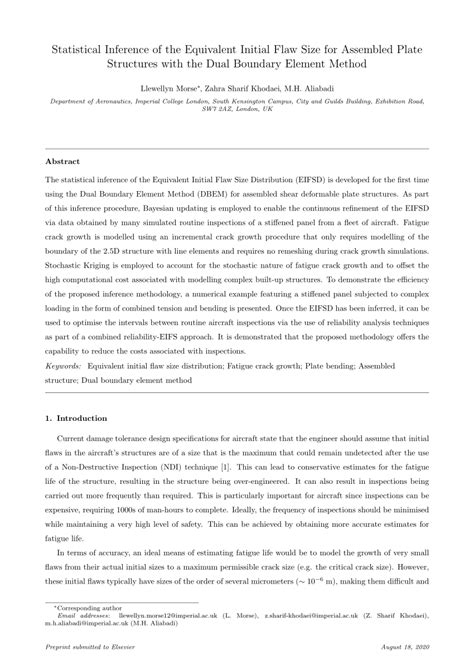 Pdf Statistical Inference Of The Equivalent Initial Flaw Size For Assembled Plate Structures