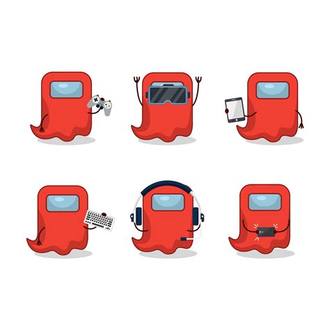 Ghost Among Us Red Cartoon Character Are Playing Games With Various