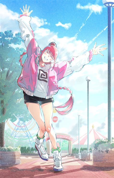 L Phy Lu Xiaotang Sakamoto Days Highres 1girl Amusement Park Arms