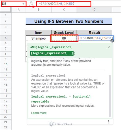How to Use IFS Between Two Numbers in Google Sheets