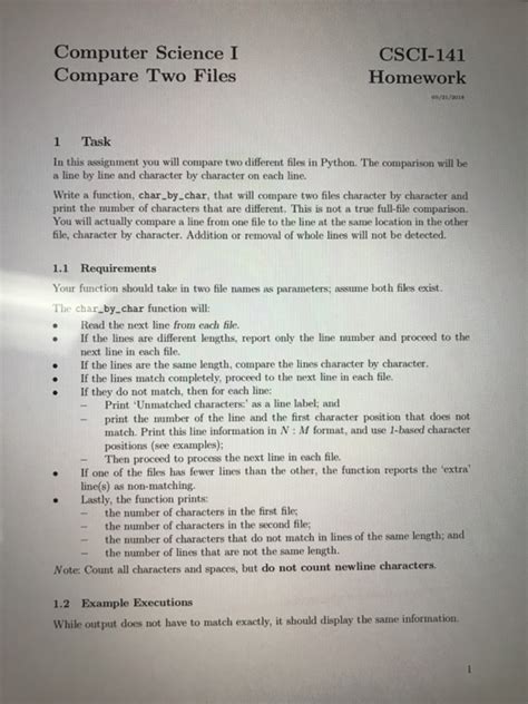 solved computer science i compare two files csci 141