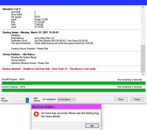 Macrium Reflect Return Error 21 When WinRE Partition Included In Image