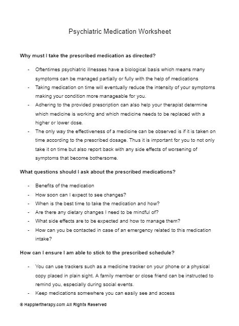 Psychiatric Medication Worksheet Happiertherapy Worksheets Library