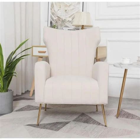 Kalpavriksh Beige Solid Wood Fabric Wing Chair At ₹ 14599piece