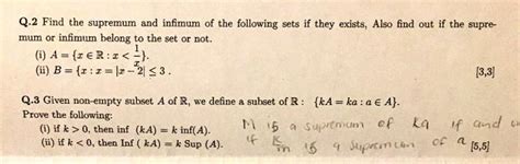 solved q 2 find the supremum and infimum of the following