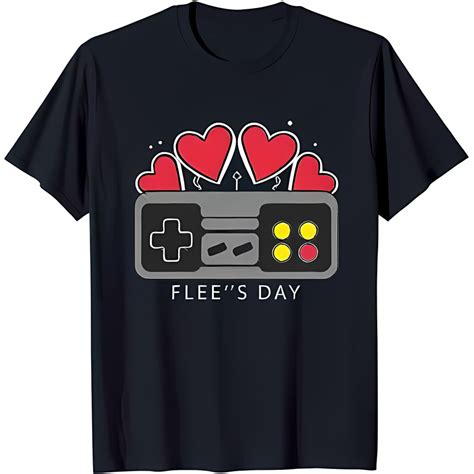 Classic Controller Graphic Black T Shirt With Red Hearts Flees Day