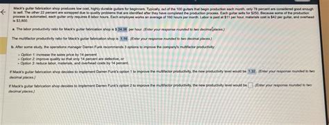 Solved Is 33 800 The Multifactor Productivity Ratio For