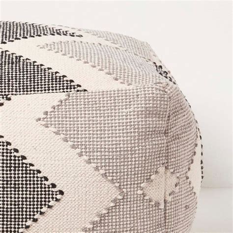 Malmo Handwoven Textured Grey And Black Pouffe Bean Cube