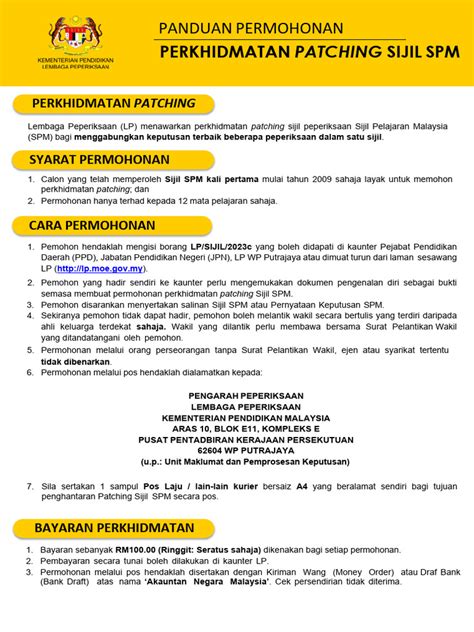 Panduan Permohonan Patching Sijil Spm Pdf