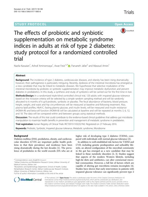 Pdf The Effects Of Probiotic And Synbiotic Supplementation On Metabolic Syndrome Indices In