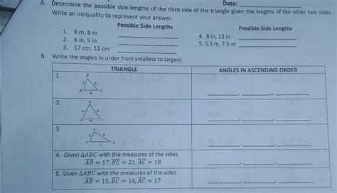 solved date a determine the possible side lengths of the third side