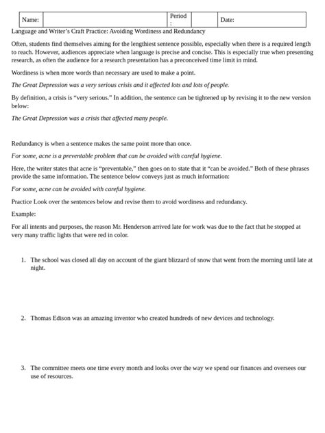 Avoiding Wordiness And Redundancy Pdf