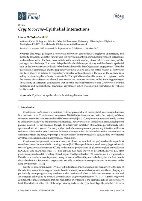 Pdf Cryptococcus Epithelial Interactions