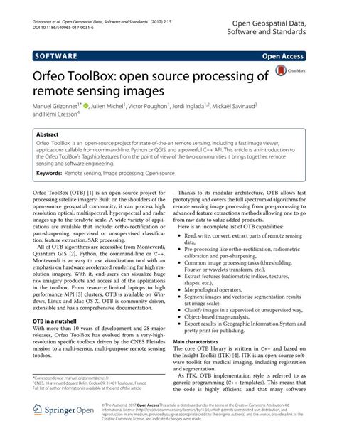 Orfeo Toolbox Open Source Processing Of Remote Sensing Images DocsLib