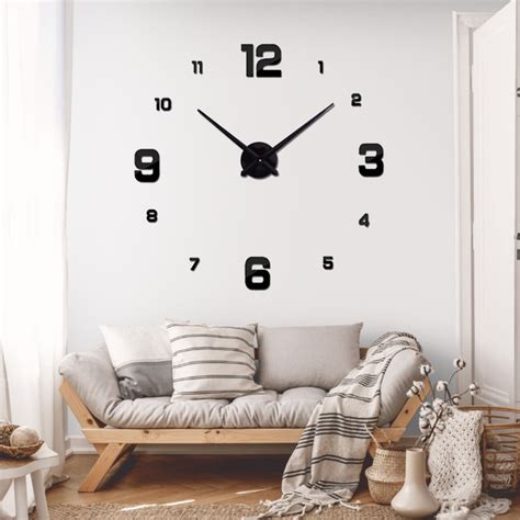 Настенные часы Diy 3d Realm черные Большие бескаркасные 3Д часы 60 130 см самоклеящиеся